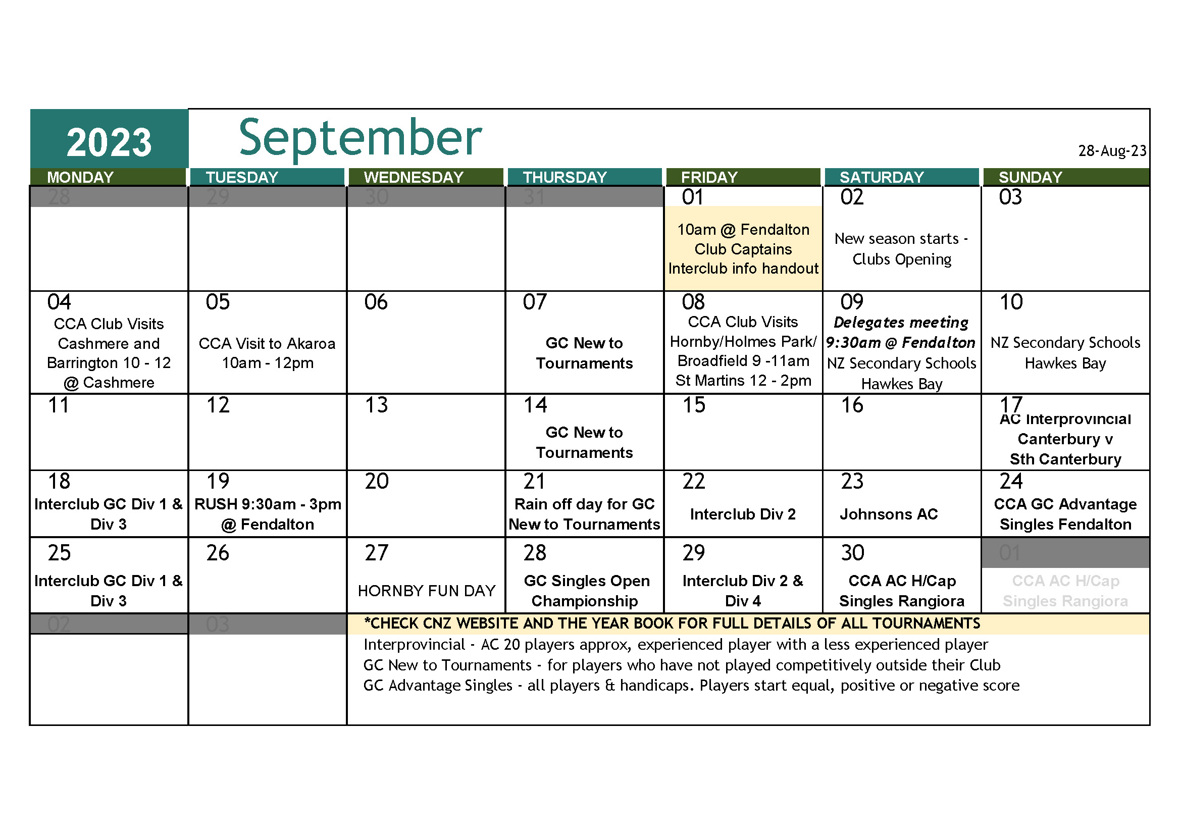 Calendar | Croquet Canterbury