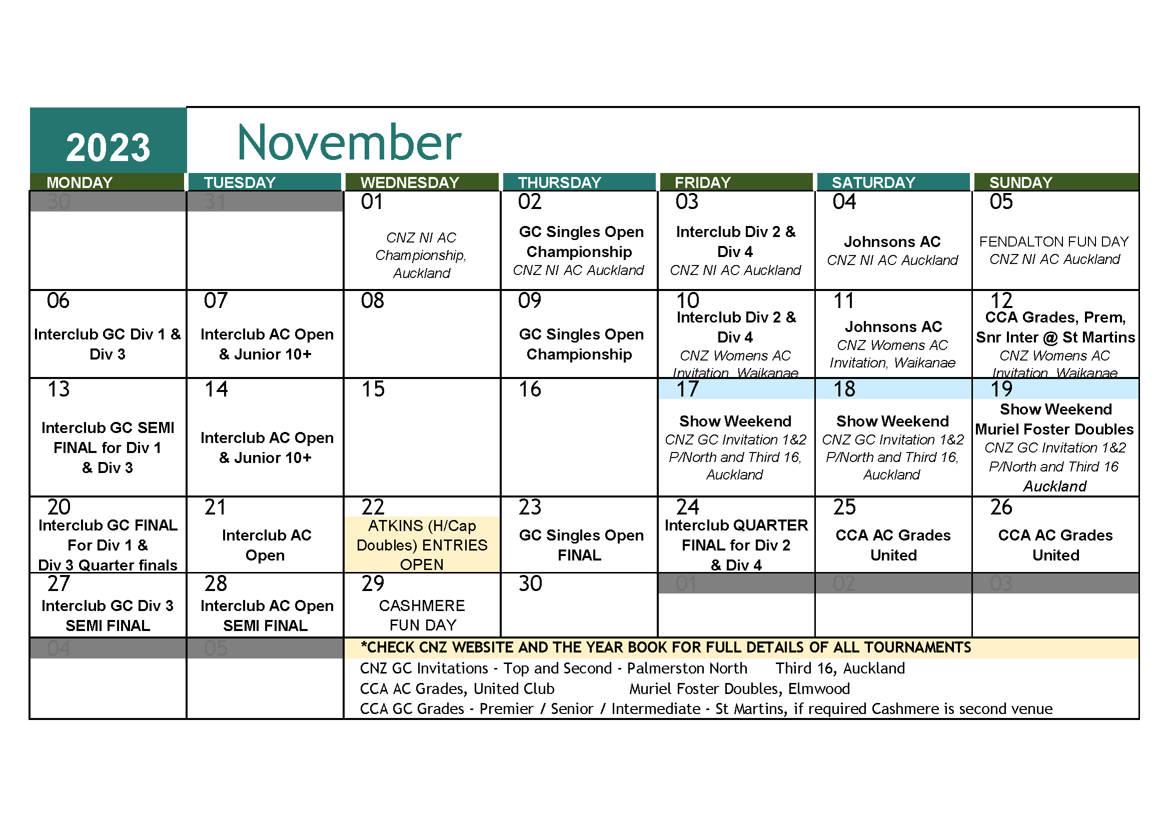Calendar | Croquet Canterbury
